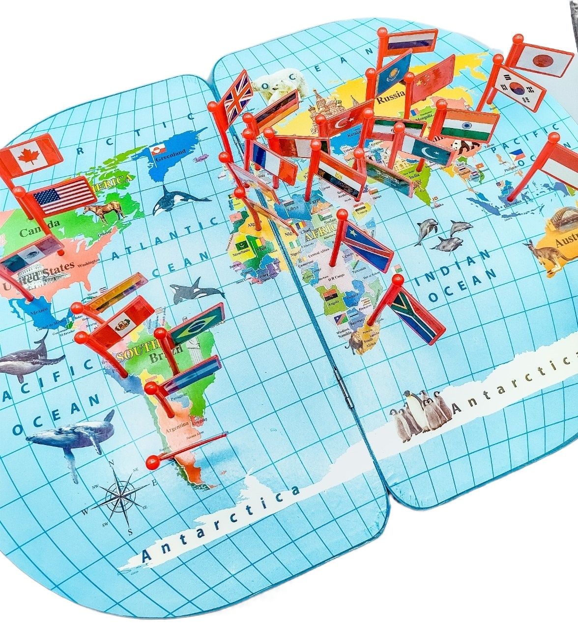 Wooden World Map With Recognition 30 Countries Flags KS | Daraz.pk