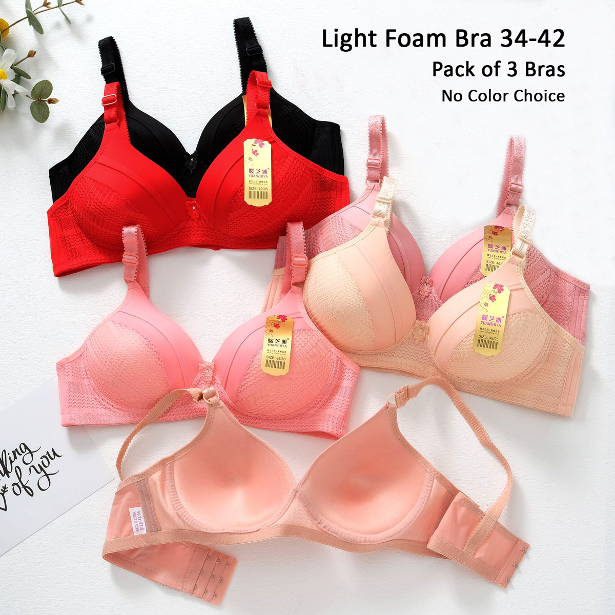 Pack of 3 Imported Foam Bras for Women Random Colors Light Padded Bra for Girls Fits B-Cups and ...