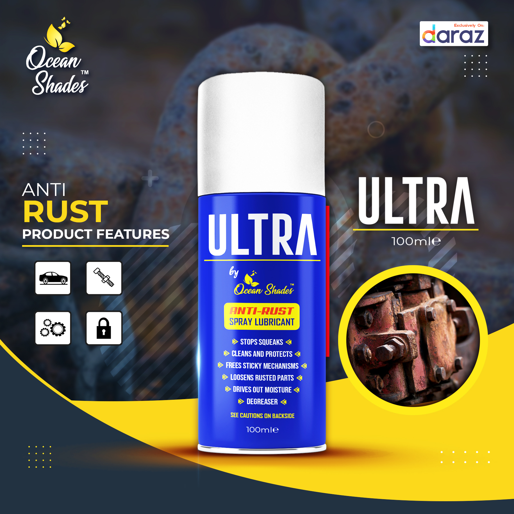 Ocean Shades ANTI RUST SPRAY LUBRICANT AND RUST REMOVER MULTIPURPOSE ...