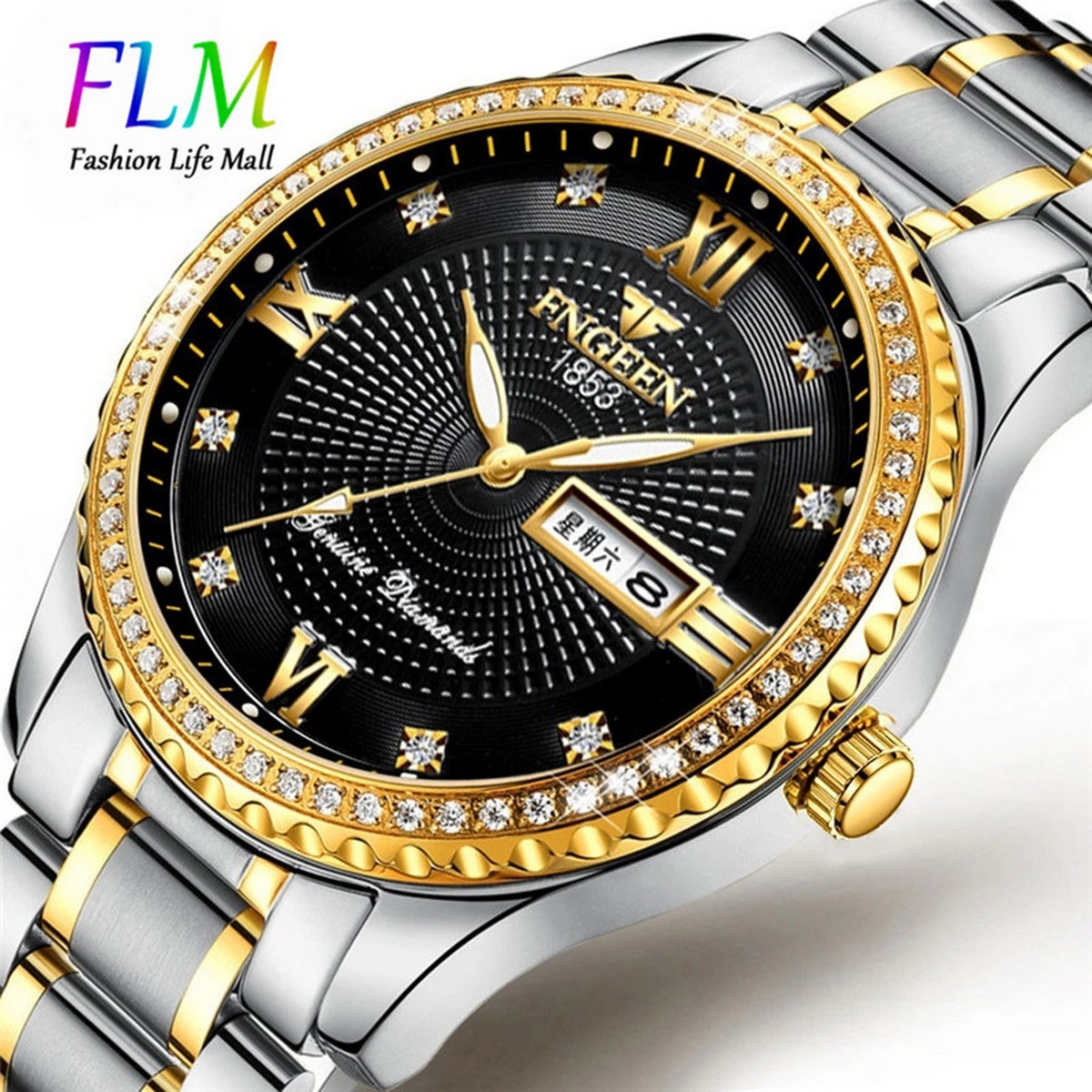 Fngeen fashion Men watches men Watch stainless steel dual display ...
