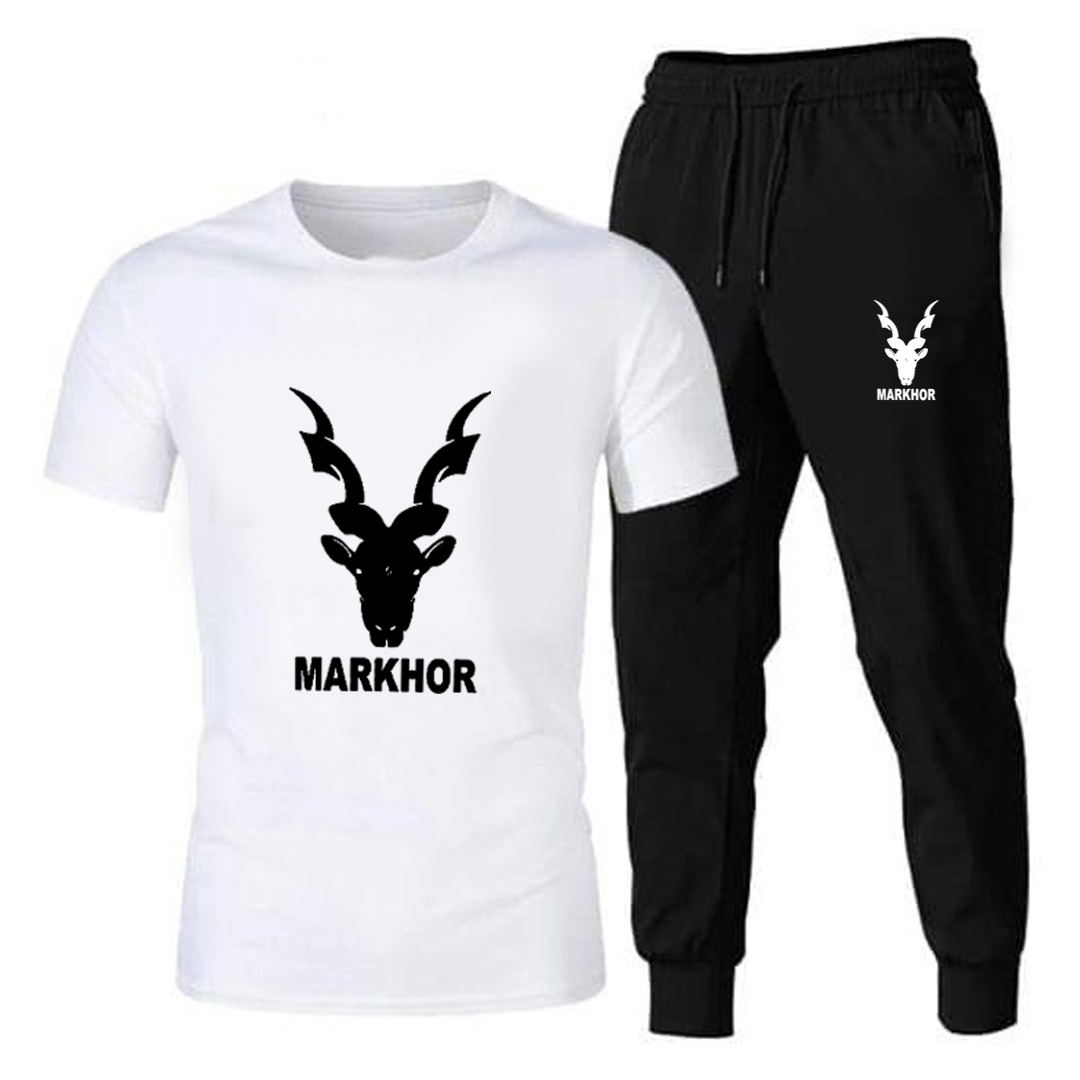 Markhor Printed Black T shirt And Trouser New Design Track Suit Half ...