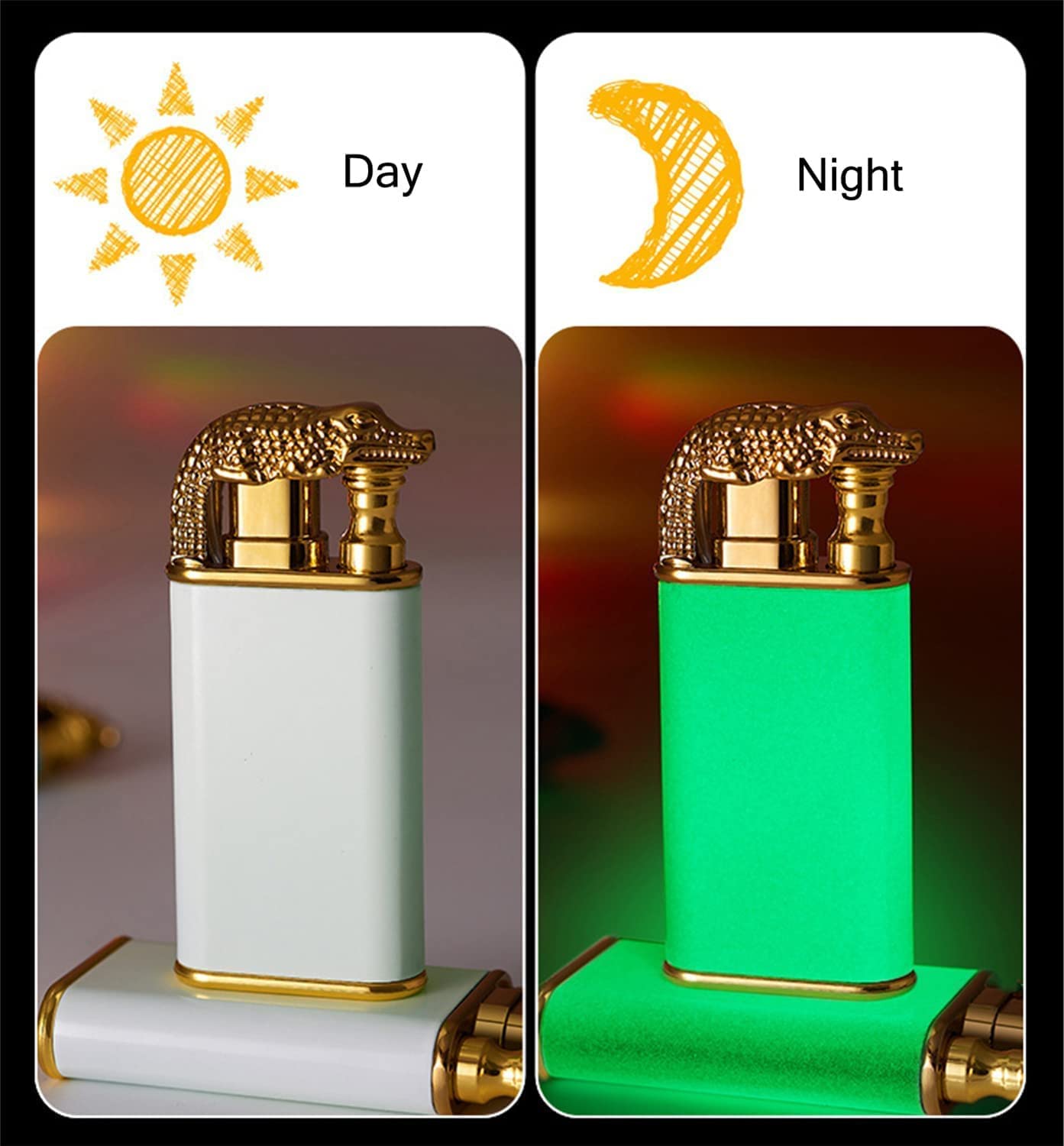 Night Effect Double Flame Metal Crocodile Head Double Fire Ligh^ter ...