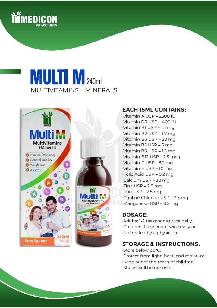 MULTI-M Syrup MultiVitamins & Minerals 120ML / 240ML | Daraz.pk