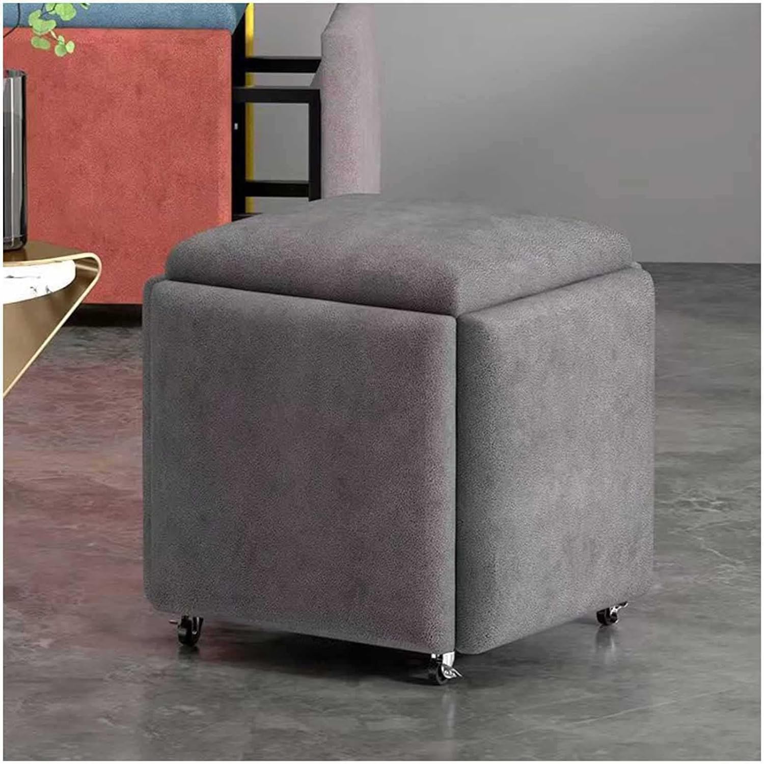 5-In-1 Cube Nesting Ottoman Stool, Footstool, Stackable Sofa Chair ...