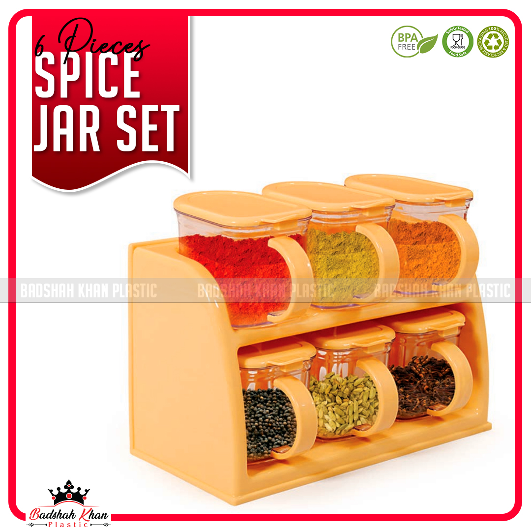 6 Jar Masala Pack Masala Box Spice Rack box with Automatic Lid Cooking ...