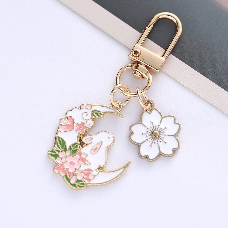 Fashion Cute Moon Flower Rabbit Keychain For Women Sweet Cartoon Enamel ...