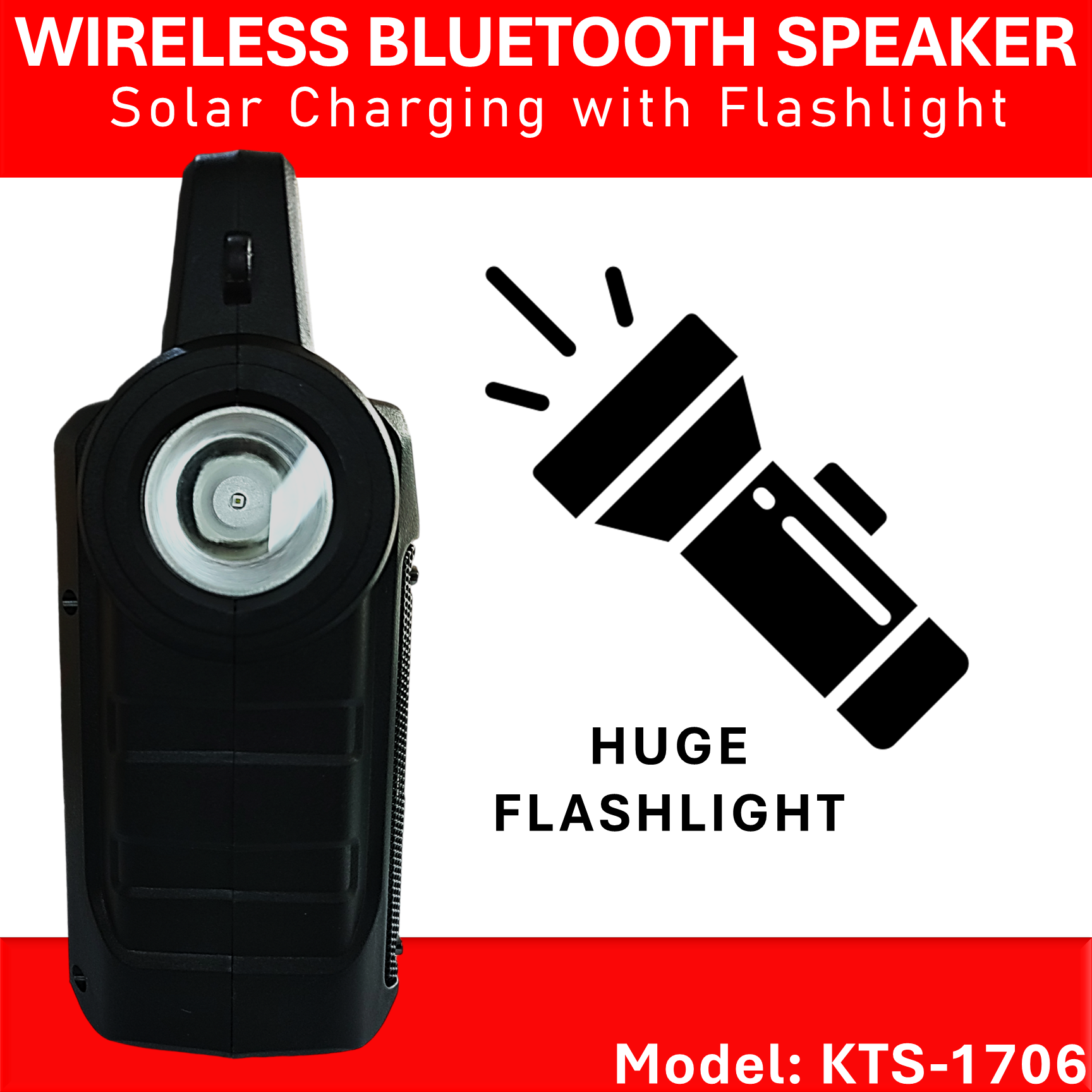 KTS-1706 4″ Wireless Bluetooth Speaker with Solar Charging & Flashlight ...