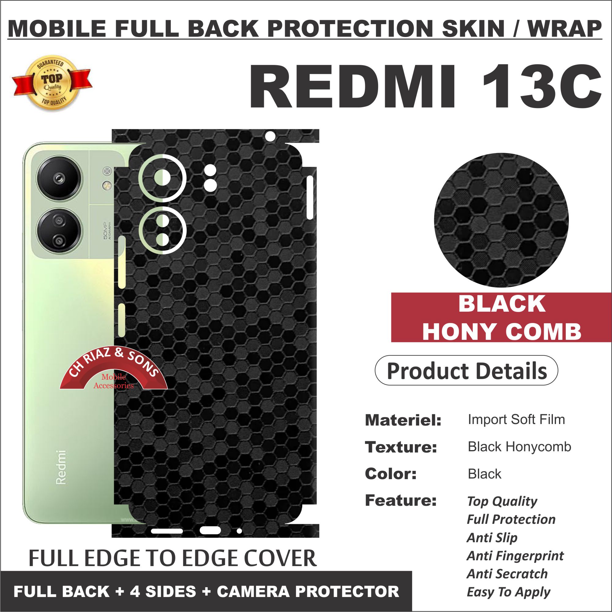 REDMI 13C FULL BACK 360 premium Protection Skin Wrap full cover Premium ...