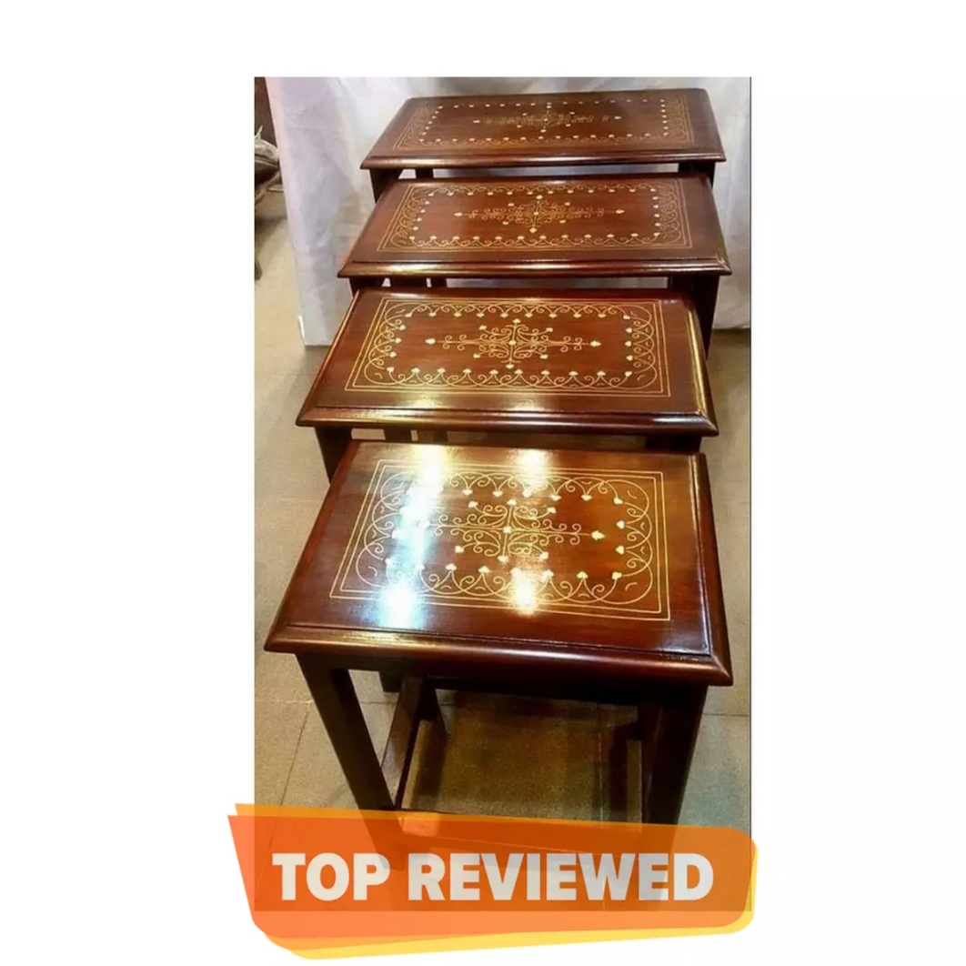 Wooden Nesting Tables Chinioti Solid Sheesham Wood Nesting Tables Set ...