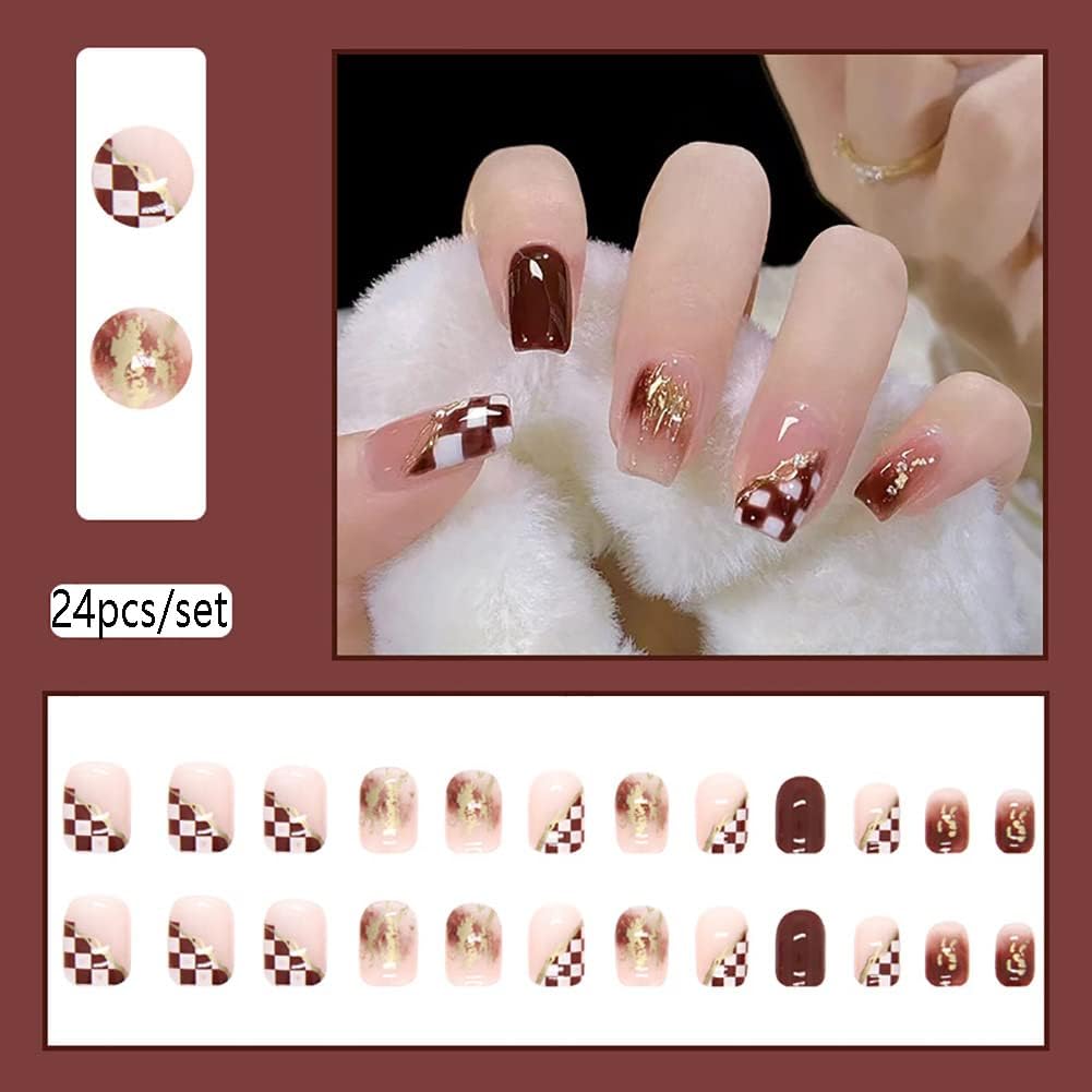 24Pcs Multicolor Beautiful Trendy Fake Nails (With Glue) Set For Girls ...