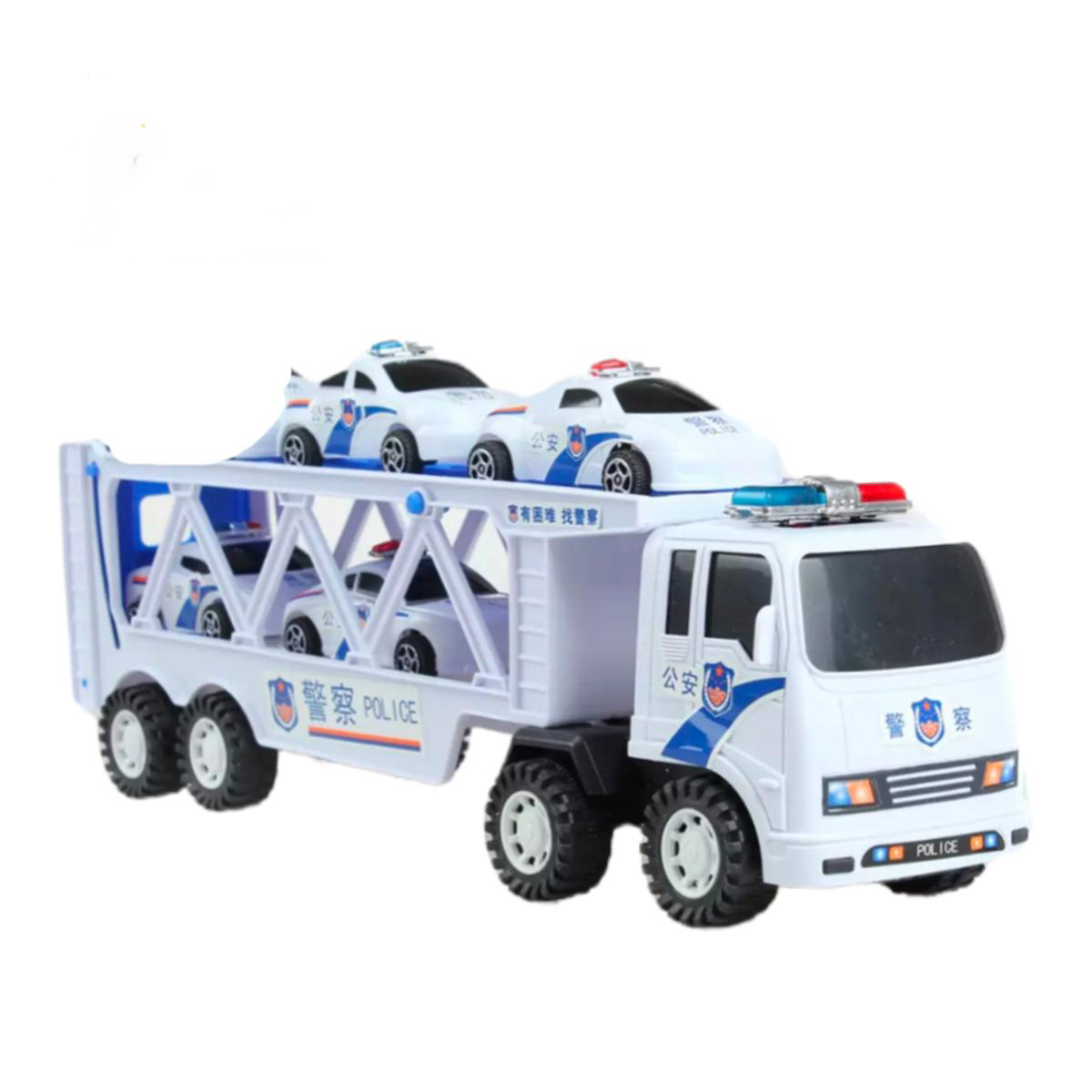 Double Trumpet Truck Police Tractors Powered by Friction and 4 Cars Toy ...