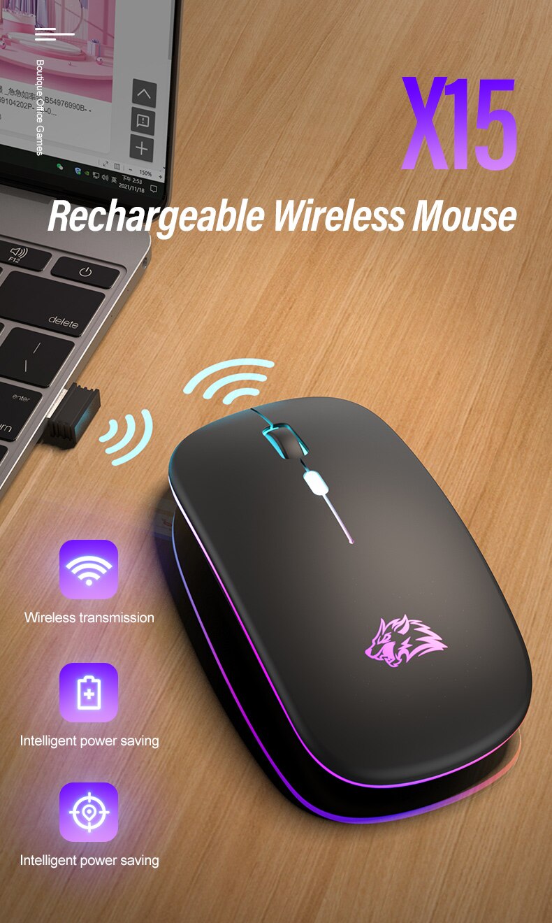 New Bluetooth Wireless Mouse with USB Rechargeable RGB Mouse for ...