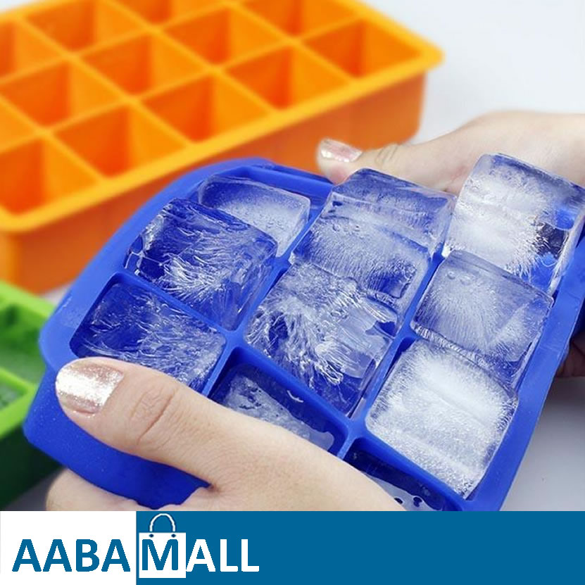 ICE CUBE TRAY Easy Push Pop out Square Silicon Ice Cubes Tray 15 Cubes ...