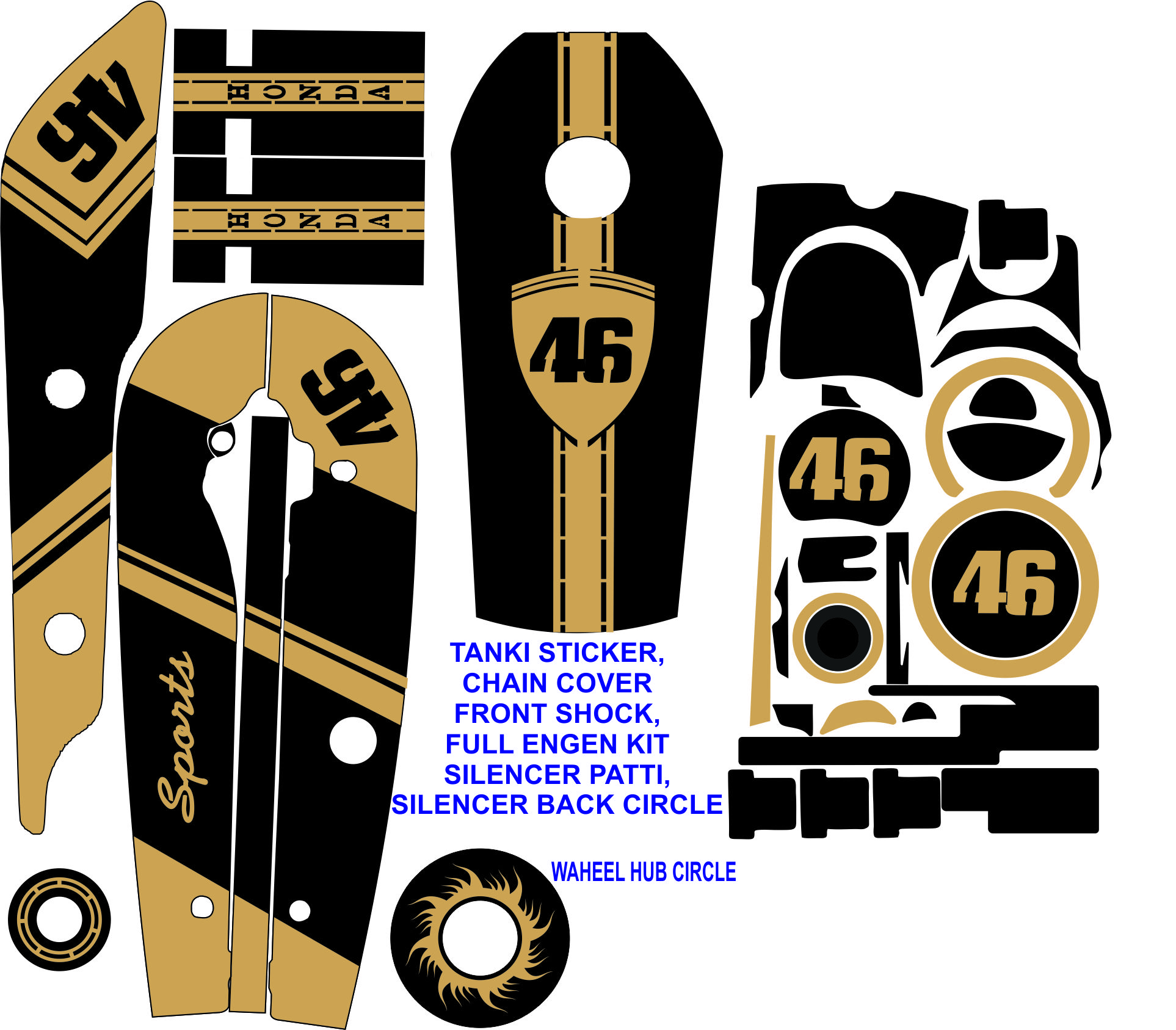 honda 125 cc full bike protection stickers in matt black multicolor ...