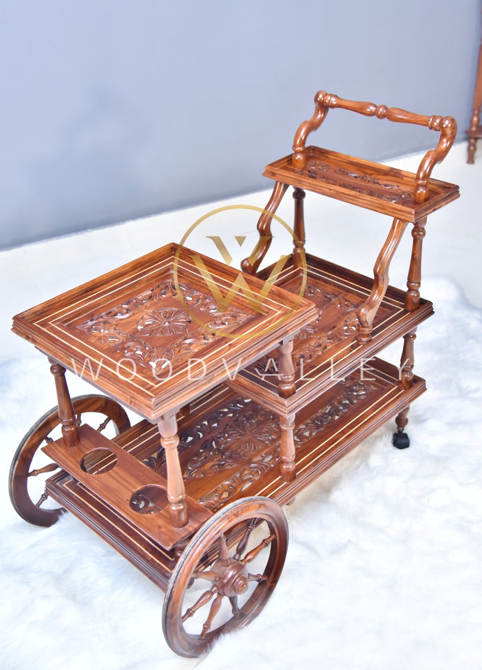 Solid Wooden Mesh Multi Step Tier Rectangular Tea Trolley-Shesham ...