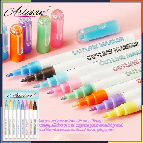 Artisan - Double Line Pen, 8 Colors Glitter Marker Pen Fluorescent ...