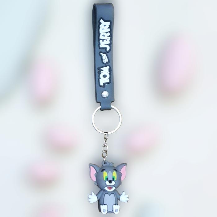 Multicolor Rubber Tom And Jerry 3D Silicone Strap Keychain Cartoon Tom ...