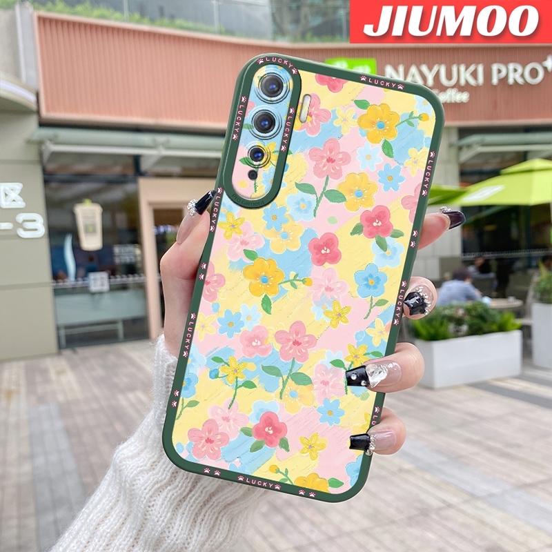 JIUMOO Case For OPPO Reno 3 4G Case Oil Painting Fashion Flower Thin ...
