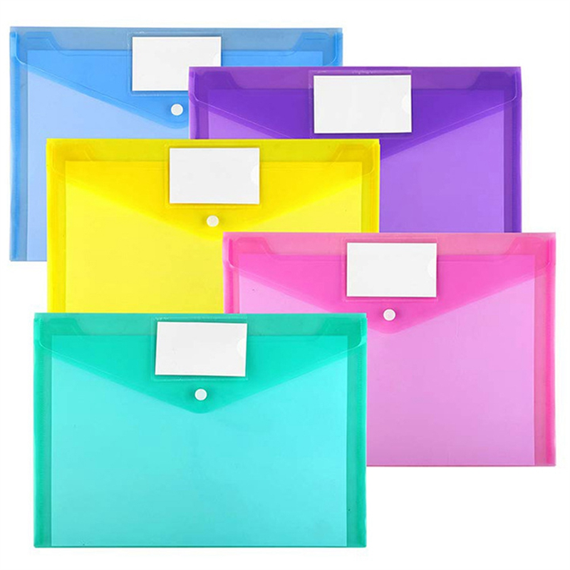 12Pcs Multi File Envelope PVC Snap Button File Bag 6 Colors A4 Plastic ...
