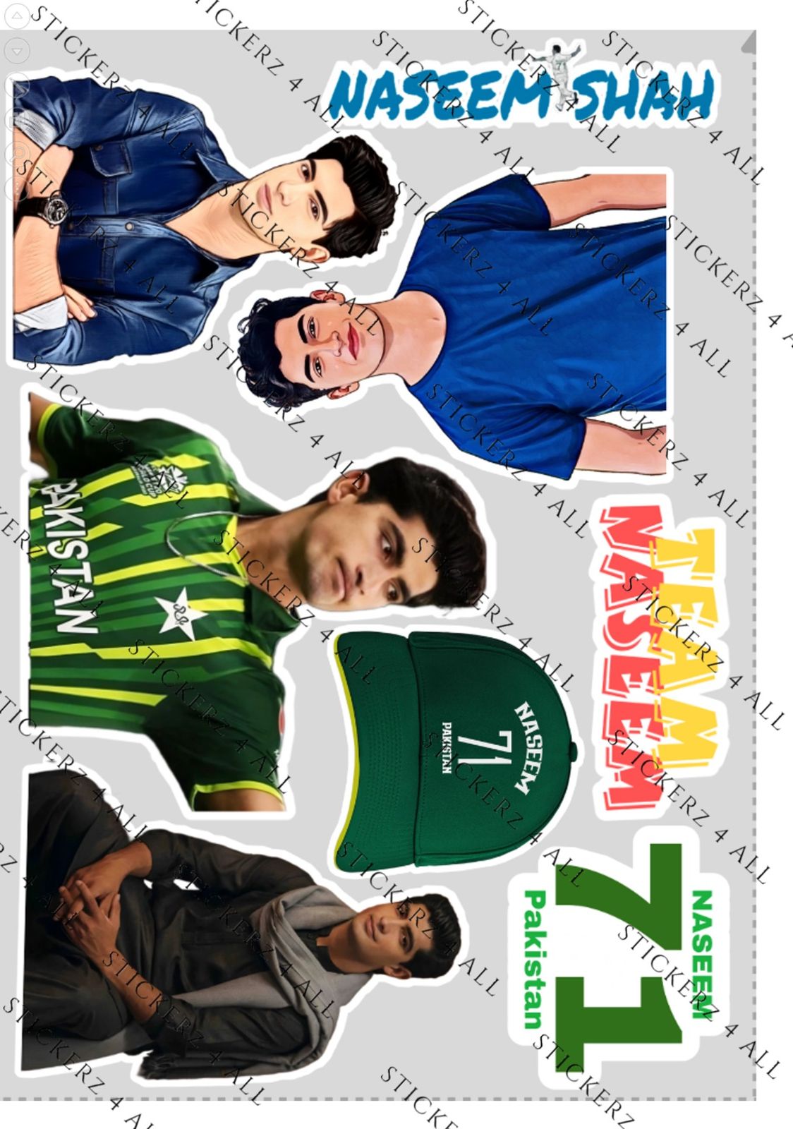 uncut sticker sheet CRICKETER NASEEM SHAH A6 size based on pakistani ...