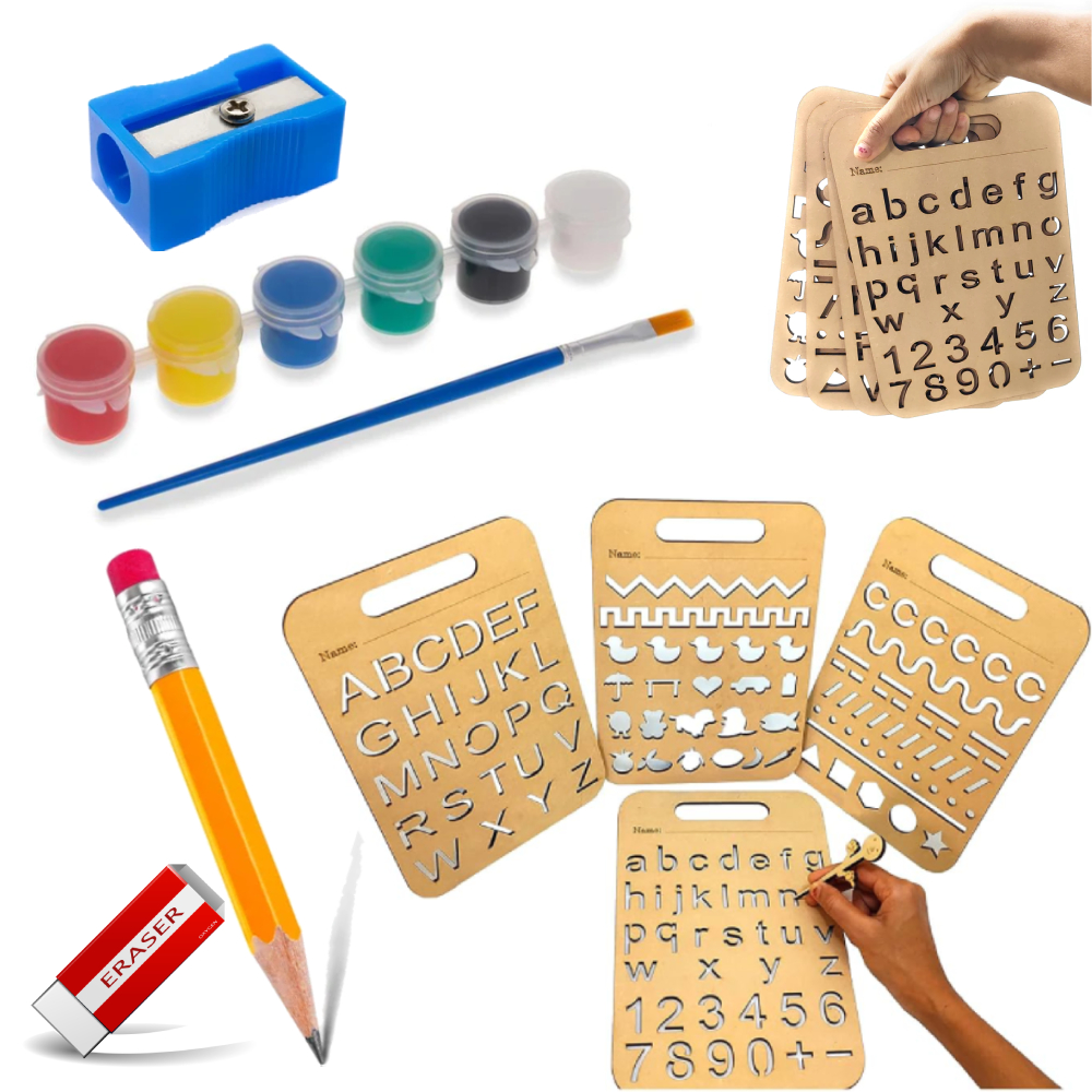 Educational Handwriting Stencil Kit Set With Pack of 6 Paint and ...