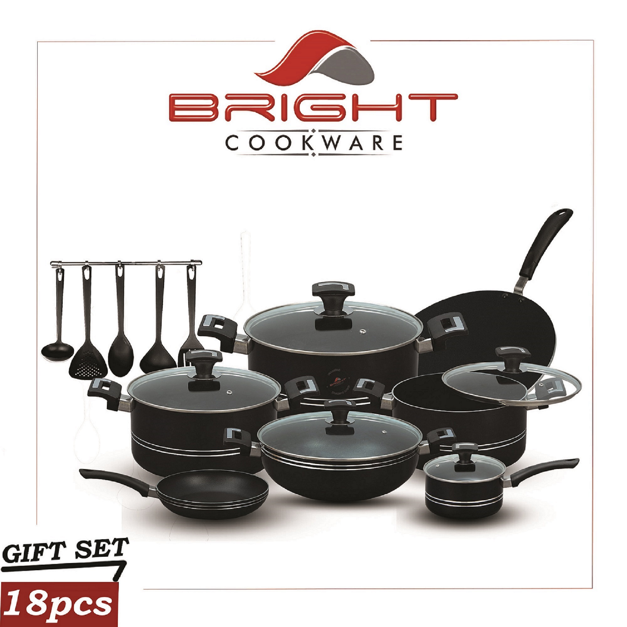 BRIGHT-Nonstick Cookware Set 18 Pcs-Gift Set | Daraz.pk