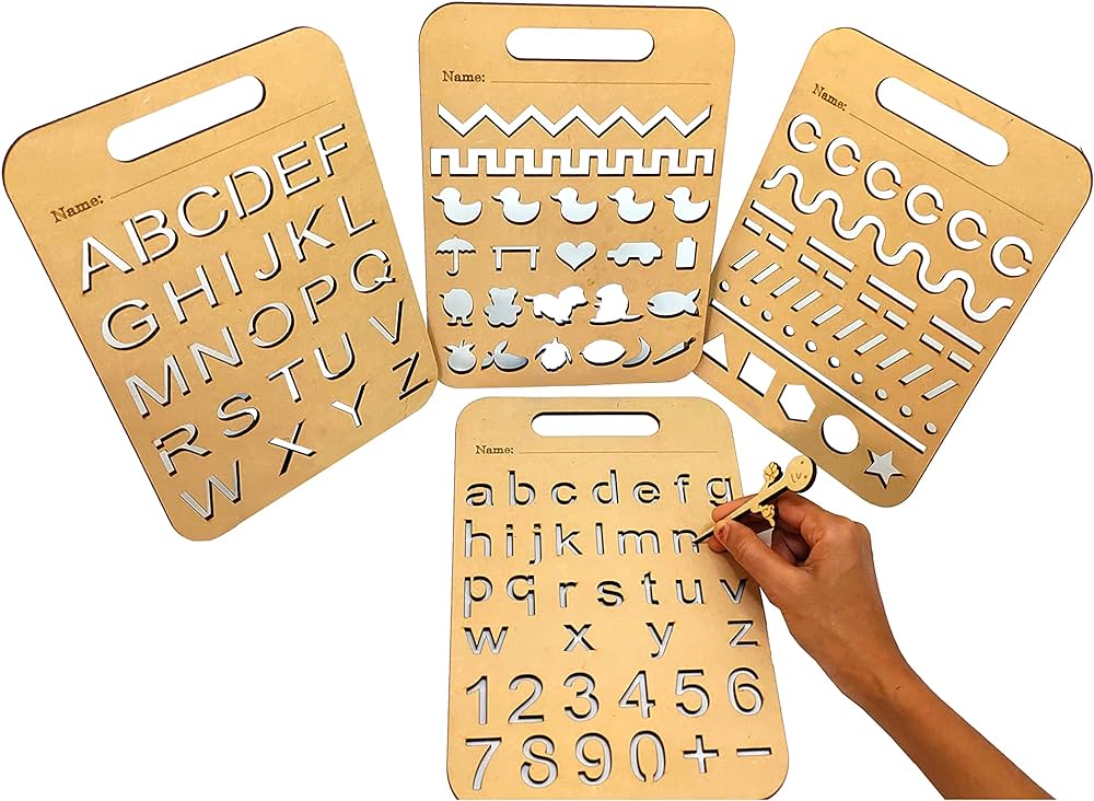 Montessori Wooden Stencil Boards (Set of 4) | Tracing Kit for Alphabet ...