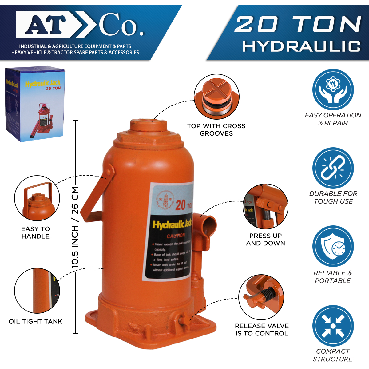 Car Hydraulic Jack With Manual Handle Heavy Duty 20 Ton, Adjustable ...