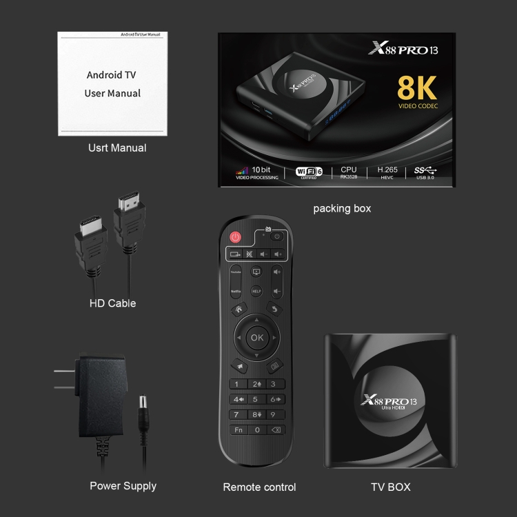 Smart TV Box X88 Pro Gold Android 13 8K TV Box 8Gb+128Gb RK3528 WiFi6 ...