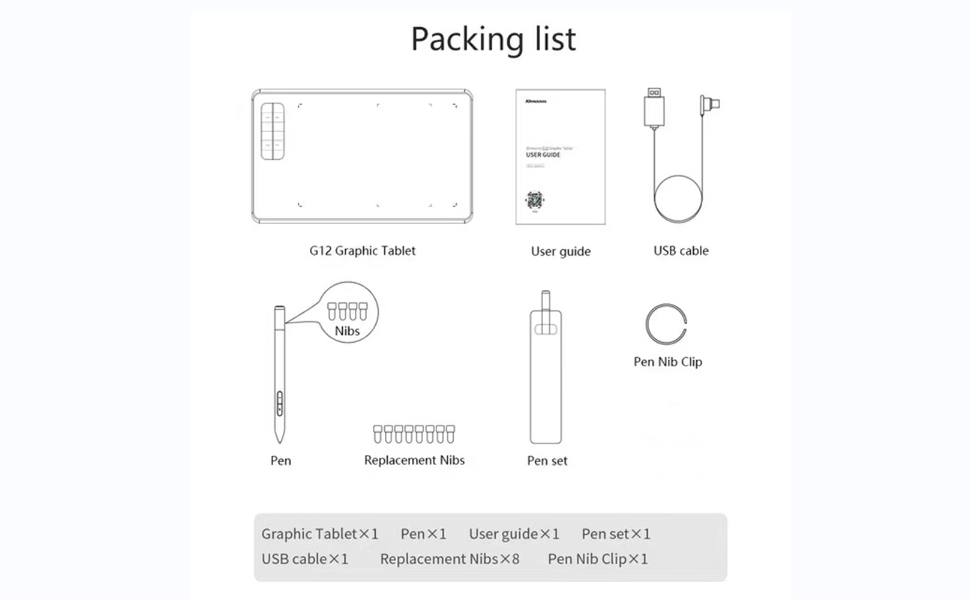 10moons G12 Digital Drawing Tablet with 8192 Levels Pressure Passive ...