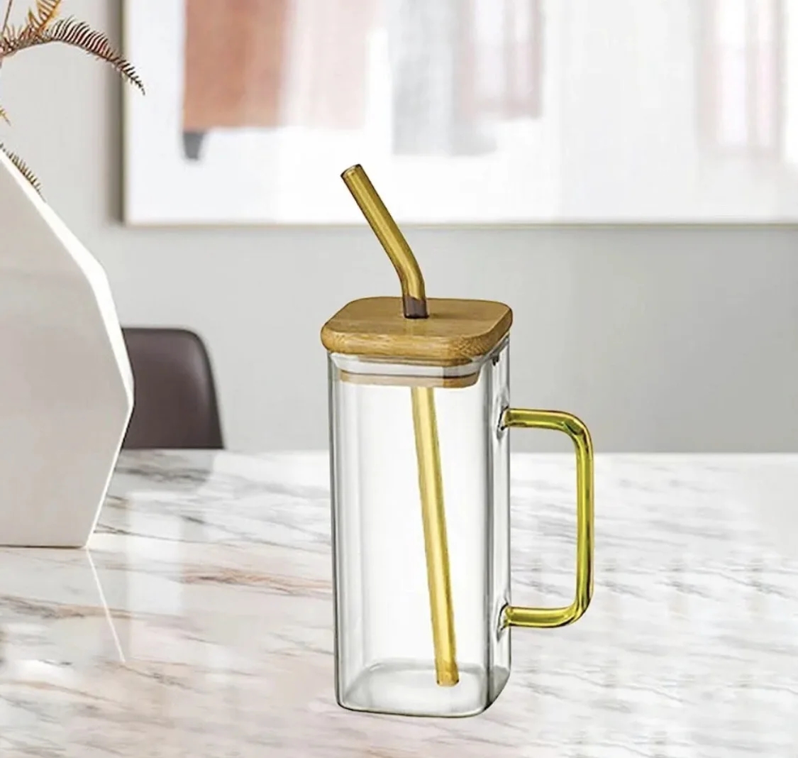 Ribbed & Round Glass Sipper, Juice Glass, Tumbler Can Lid with Glass ...