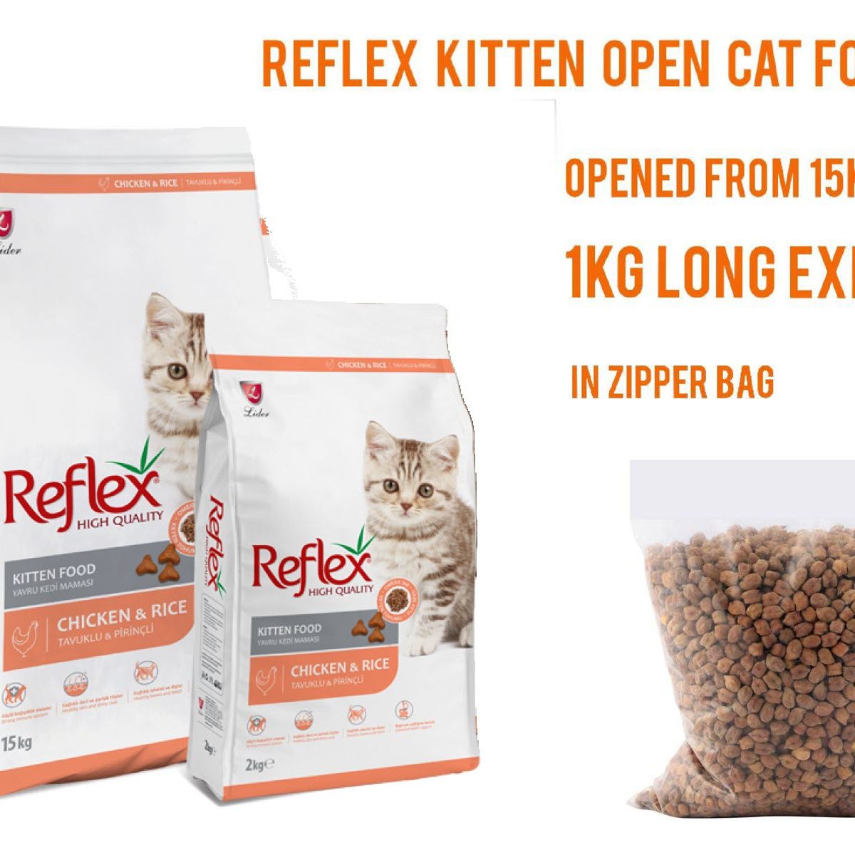 Reflex Kitten 1kg Open bag zip lock High Quality Food Chicken & Rice ...