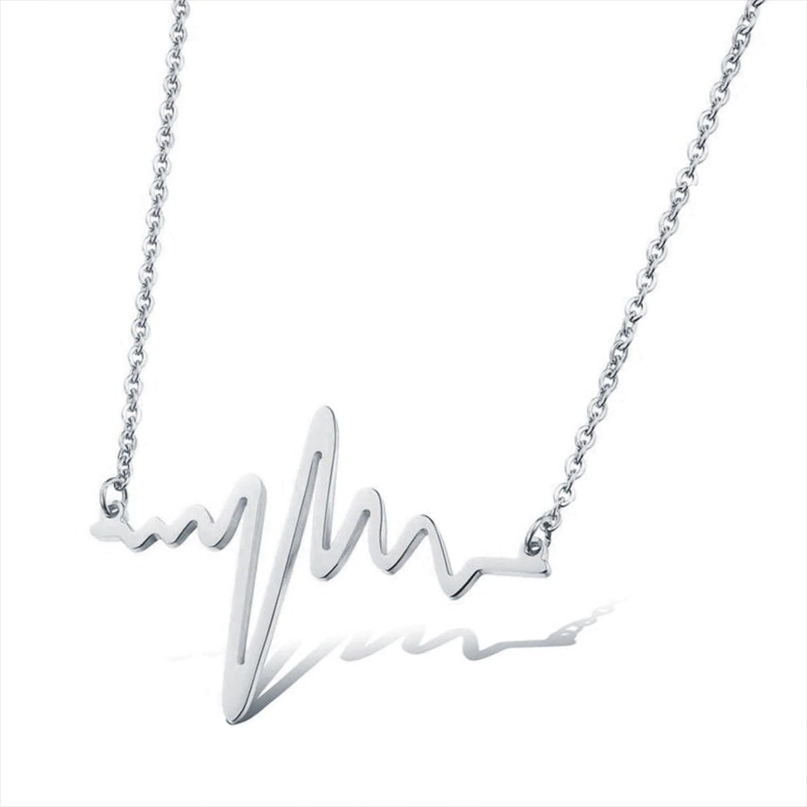 ECG Necklace Heartbeat Shaped Clavicle Chain Electrocardiogram Titanium ...