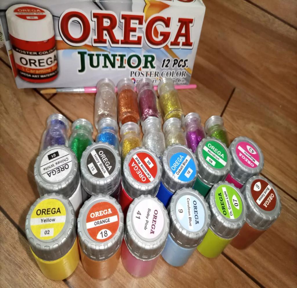 12 Orega Poster Color + 12 Glitter + 1 Paint Brush / Colors - 12 ...