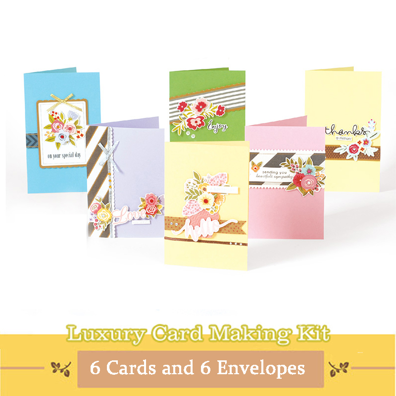 Eno Greeting floral card kit for kids papercraft diy blank 6 cards and ...