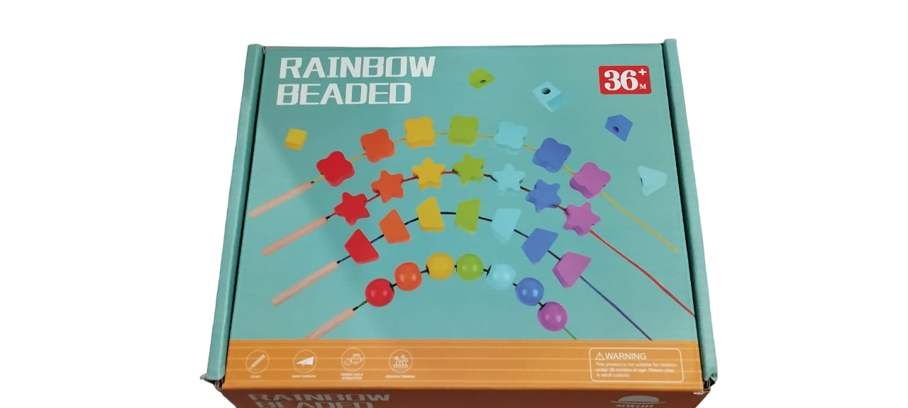 Rainbow Beaded Wooden Blocks-With 4 Different Geometric Shapes ...