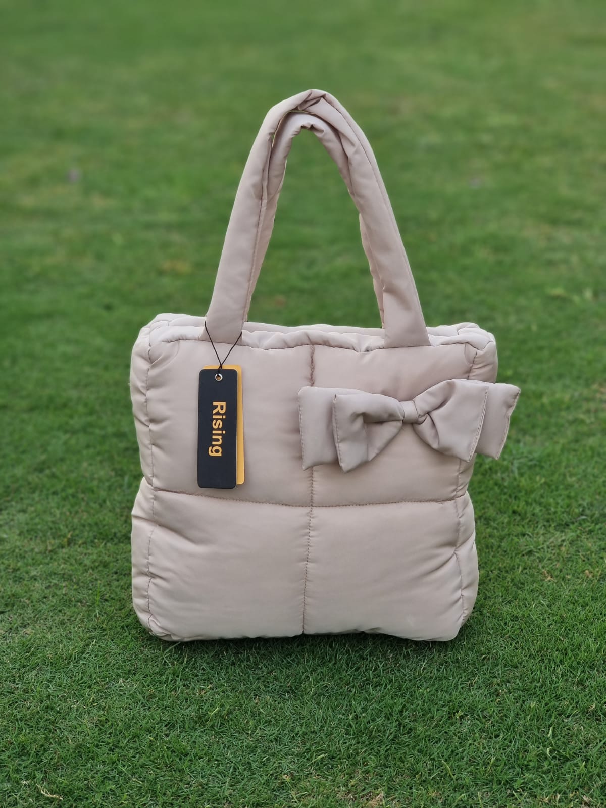 Large Square Puffy Hand Bag With Handle-Beige | Daraz.pk