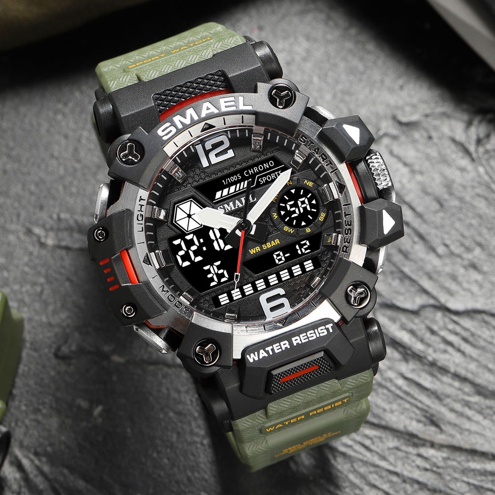 SMAEL Sport Dual Time Watches for Men Waterproof Clock Blue Back Light ...