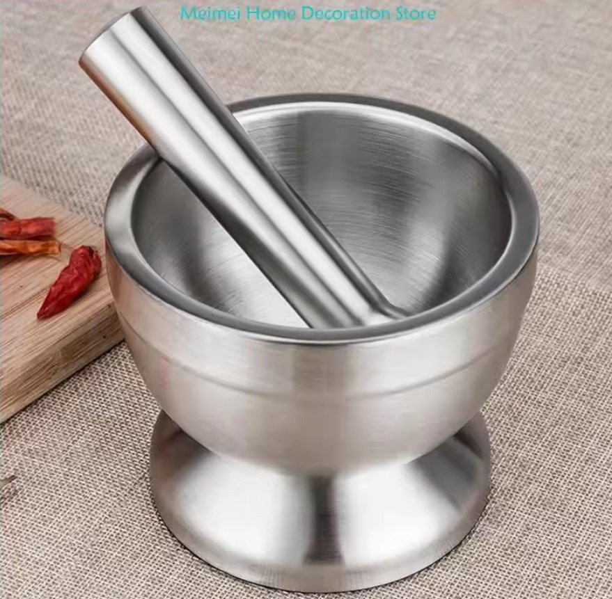 Mortar Pestle Set Stainless Steel Anti-Rust Spice Pestles Manual Garlic ...