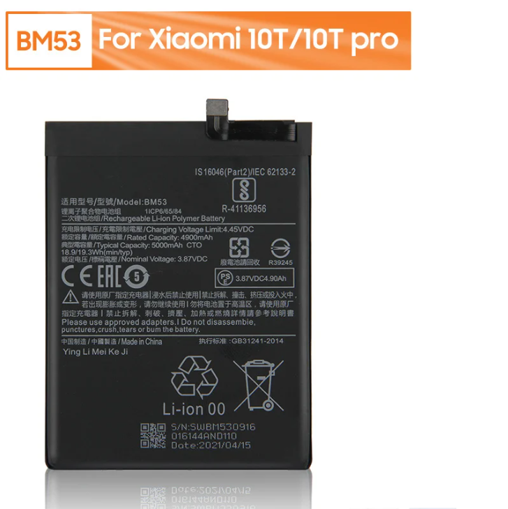 Xiaomi MI 10T / 10T Pro Battery Replacement BM53 Battery with 5000mAh ...