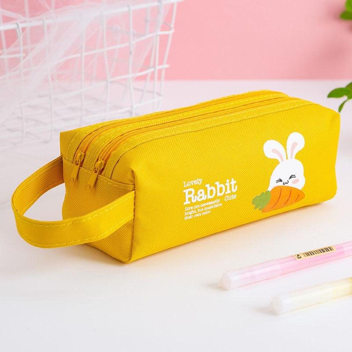 Rabbit themed Yellow Pencil Case Large Capacity Pencil Pouch 2 ...