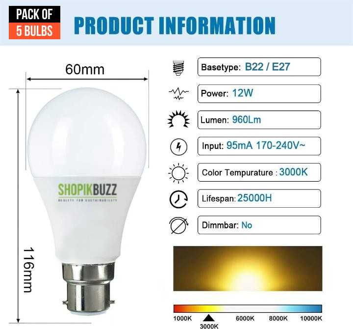 Pack of 5 LED BULB - 12W Super Bright E27 - Screw Base | Circuit Town ...