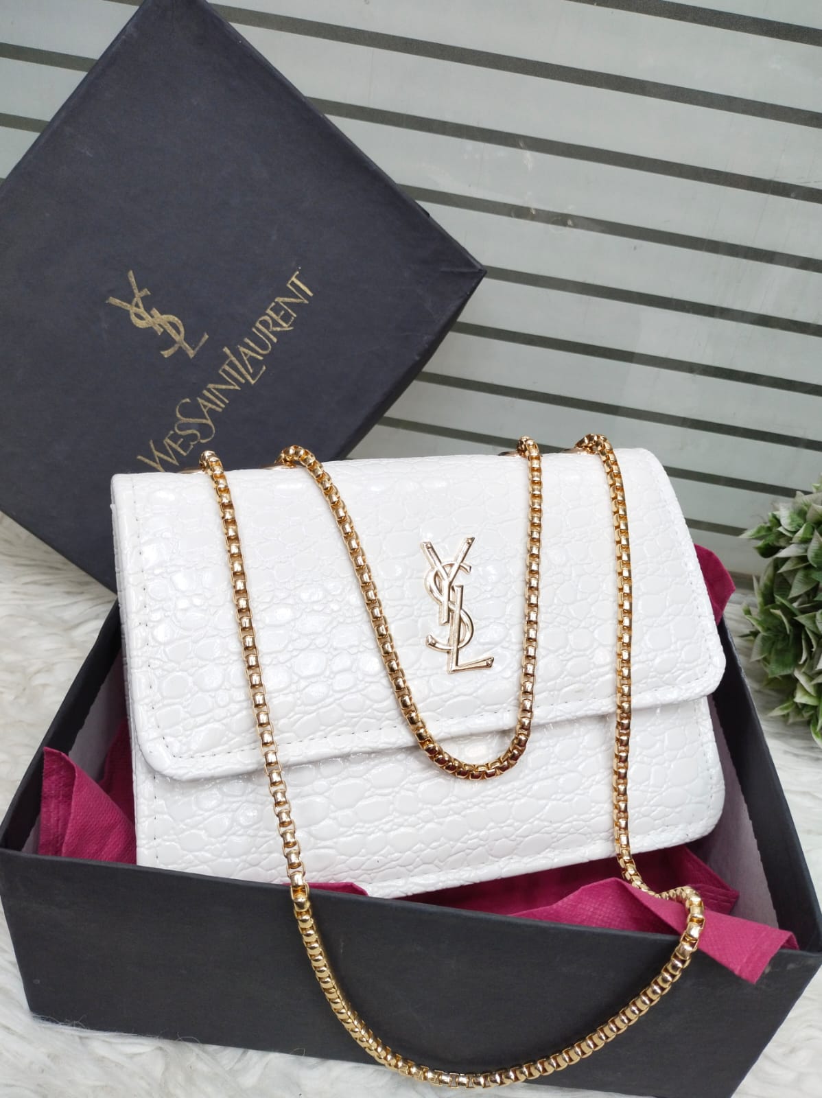 "YSL Crossbody Handbags for Women - Large Size, Long Beautiful Chain, 5 ...