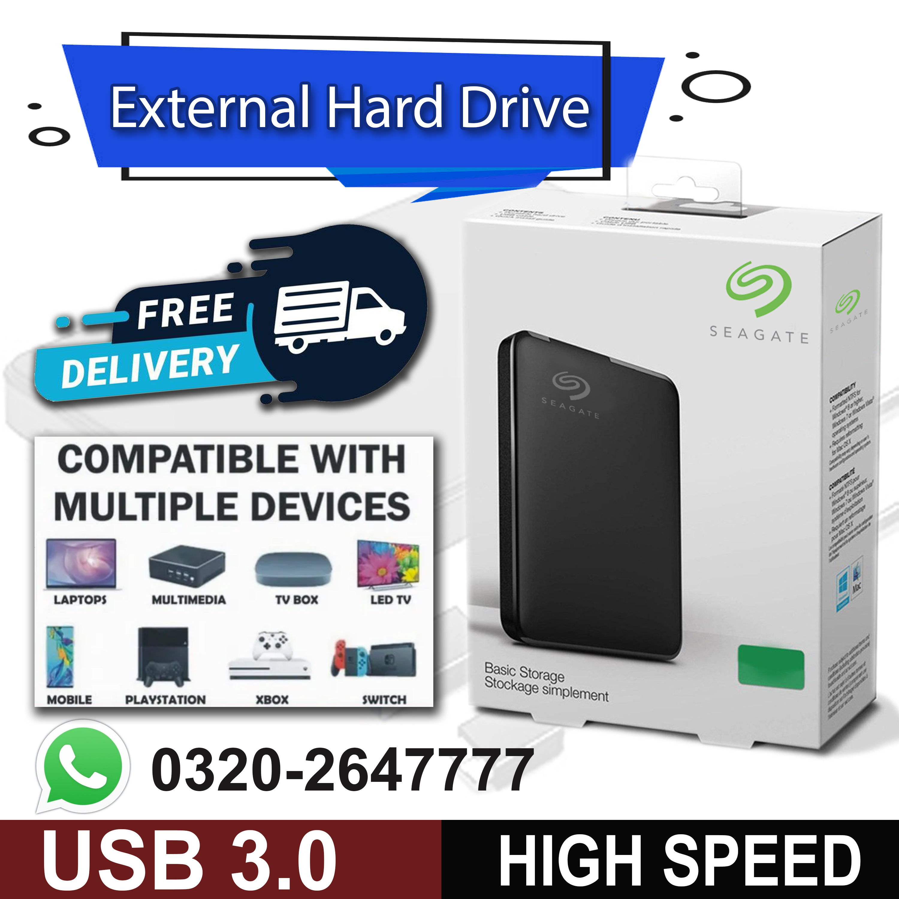 USB 3.0 Portable External Hard Drive 1TB 2TB 750GB 640GB 500GB 320GB ...