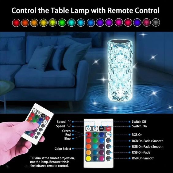Crystal Lamp Rose Light Diamond Lamp 16 Colors with Touch Control USB ...
