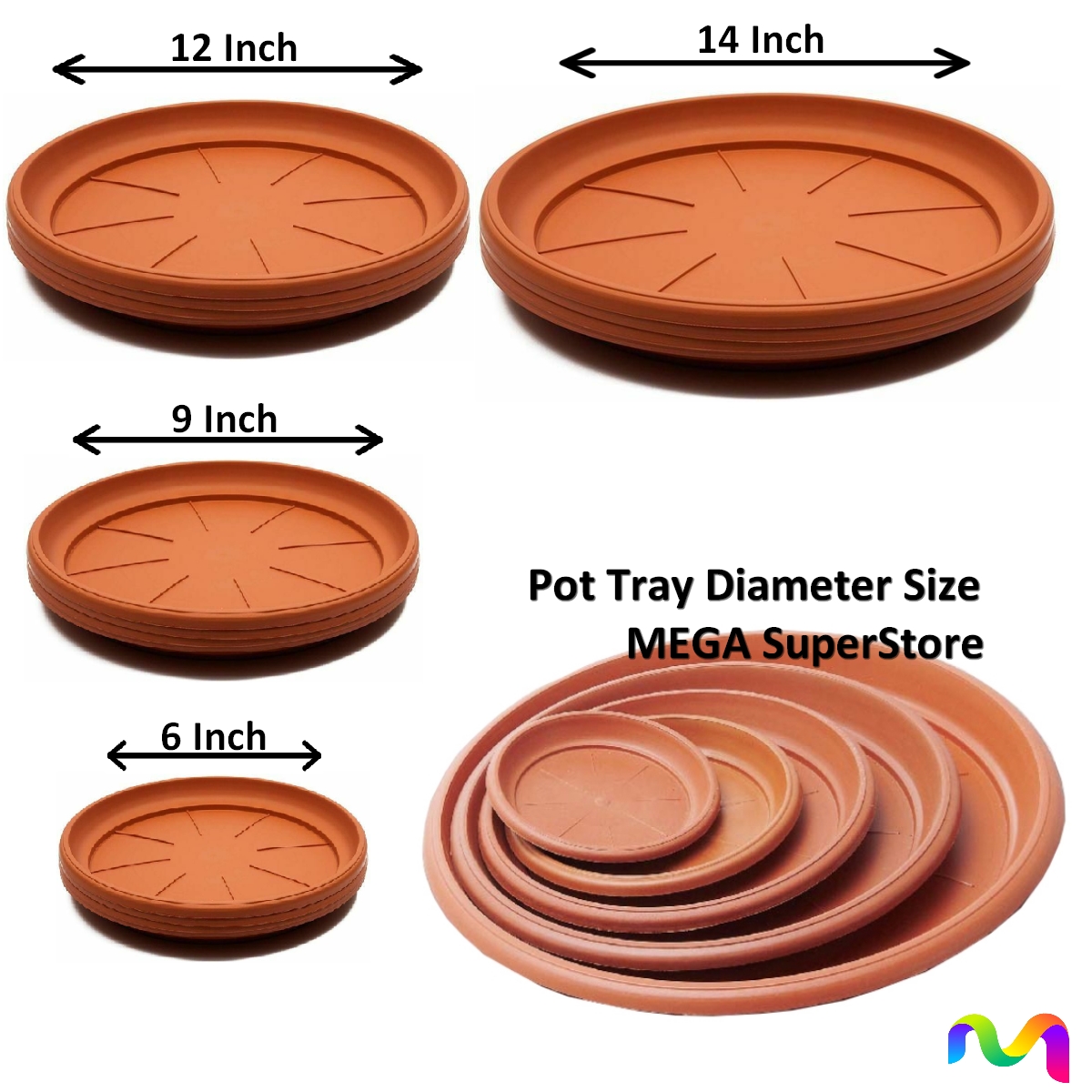 Pack of 3 Plastic Pot Trays - Terra Cotta Round Plant Saucer Drip High ...