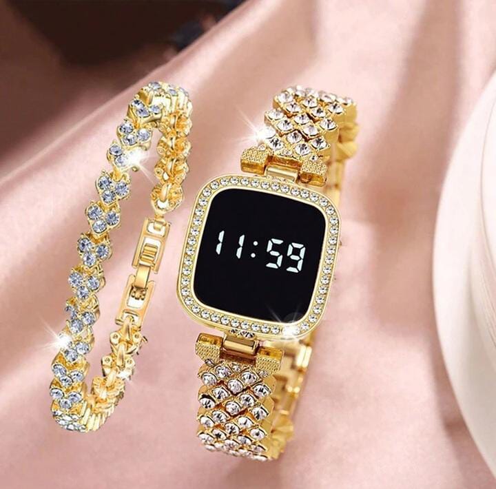 Full Silver Diamond Digital Touch Screen LED Watch For Women With ...