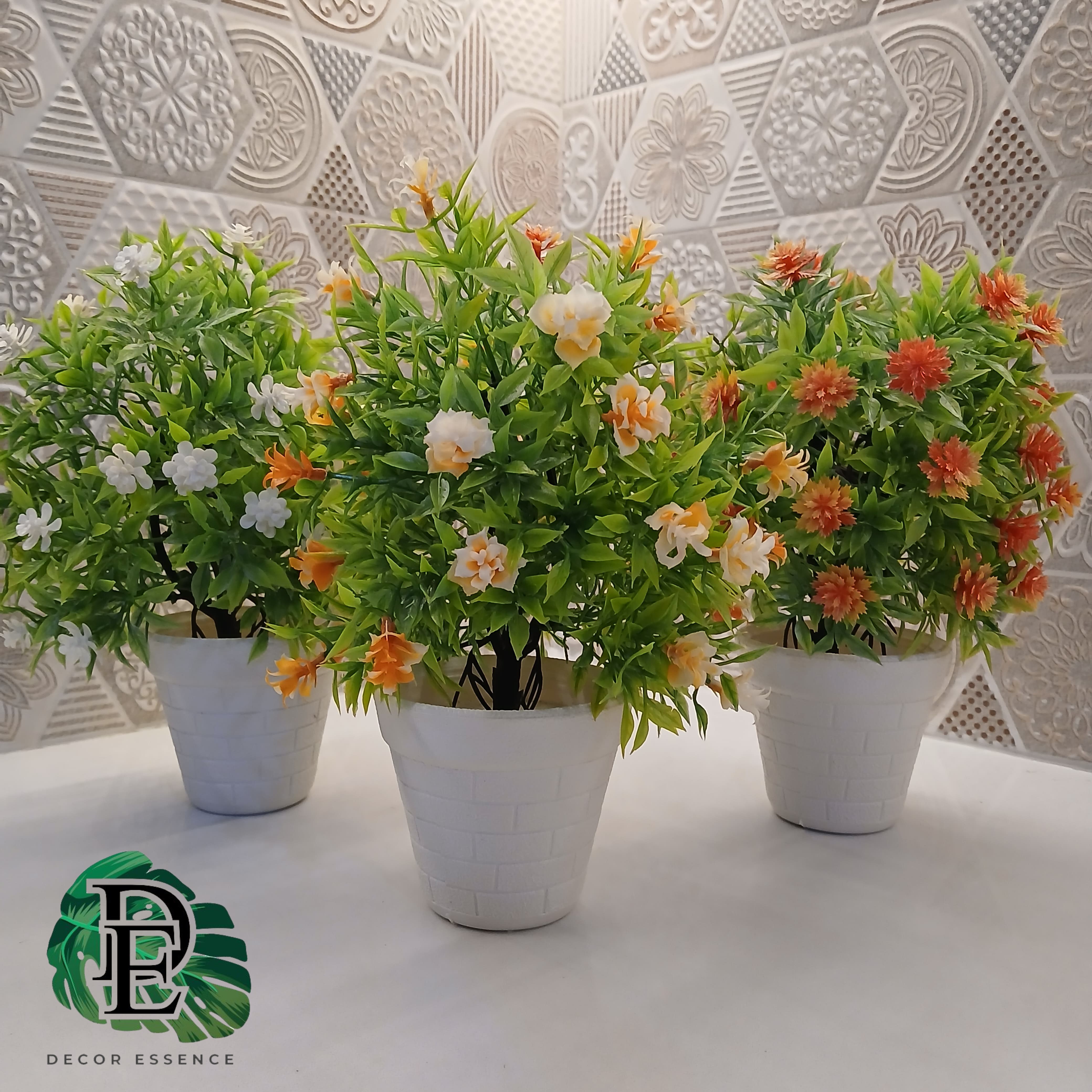 Pack of 3 in 3 diff design Artificial flower plants with white pot ...