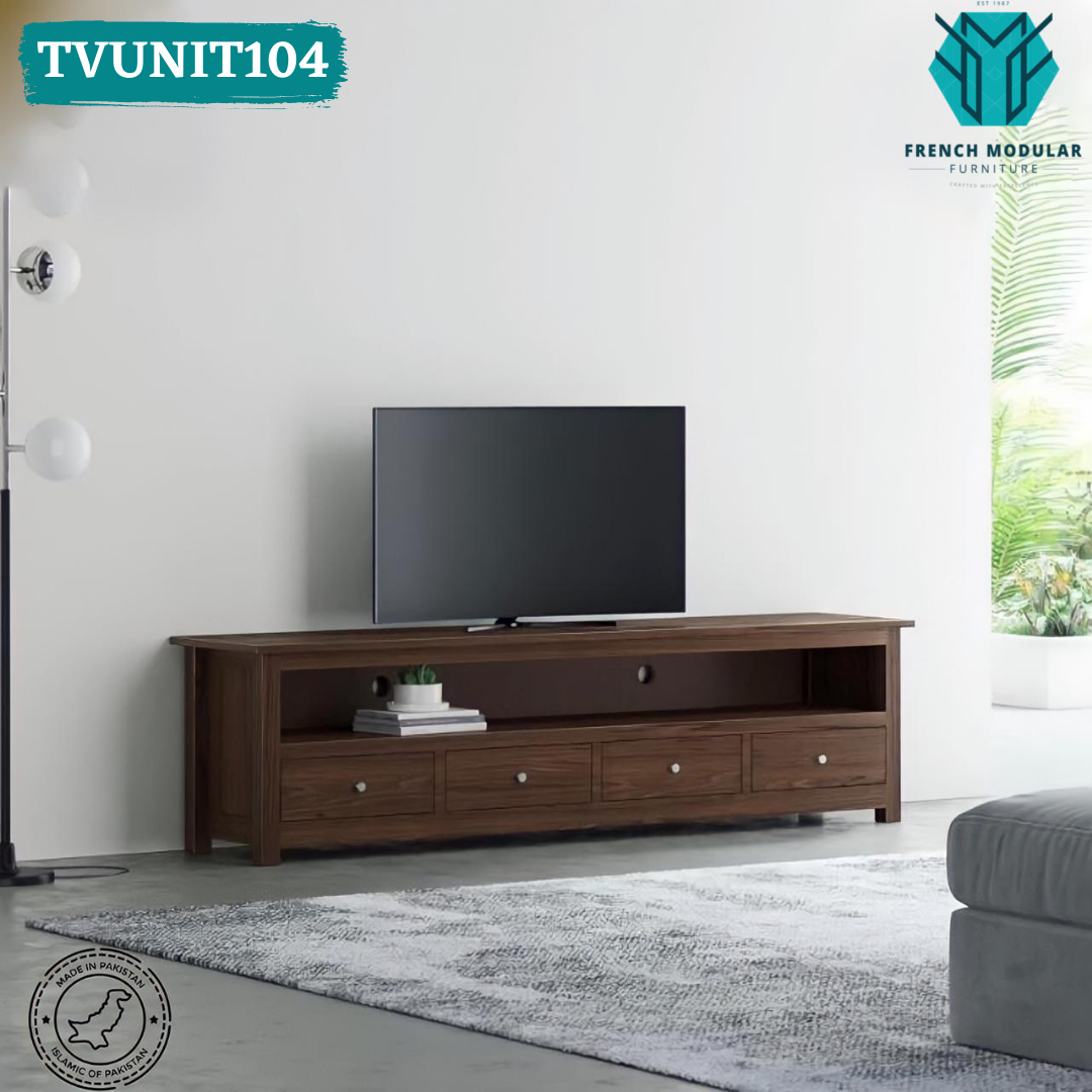 TVUNIT104 - Sheesham Wood Dark Brown Polish Finish TV Console ...