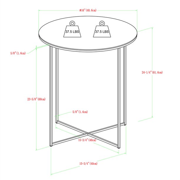 Modern Round Living Room Accent Side Table X Base Metal Frame Coffee ...